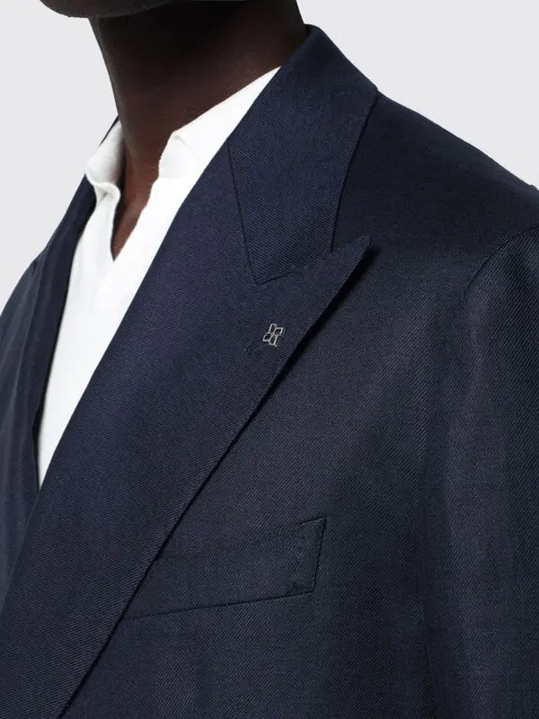 Tagliatore Double-breasted Linen Blazer With Lapel Collar