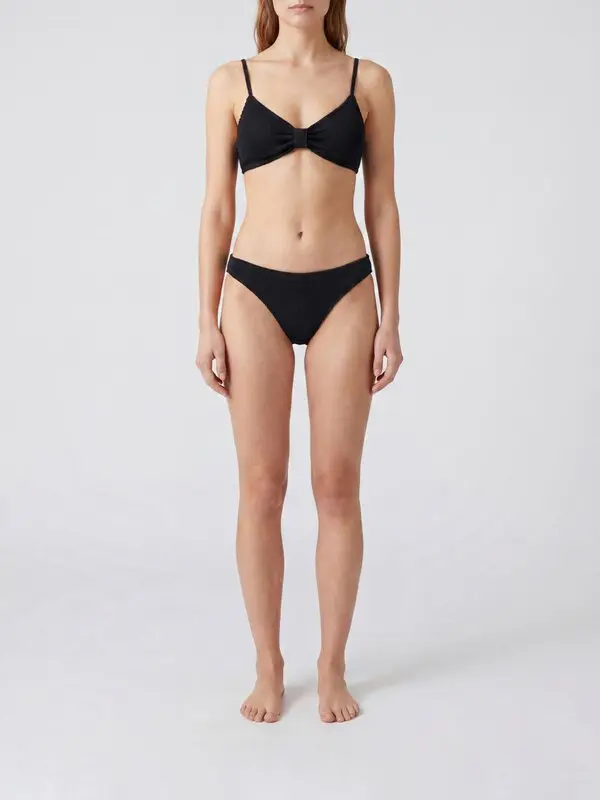 Hunza G Crinkle Triangle Bikini With Thin Straps And Mid-rise Bottoms - Black