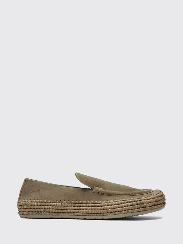 Loewe Rio Suede Calfskin Loafers With Woven Midsole - Grey