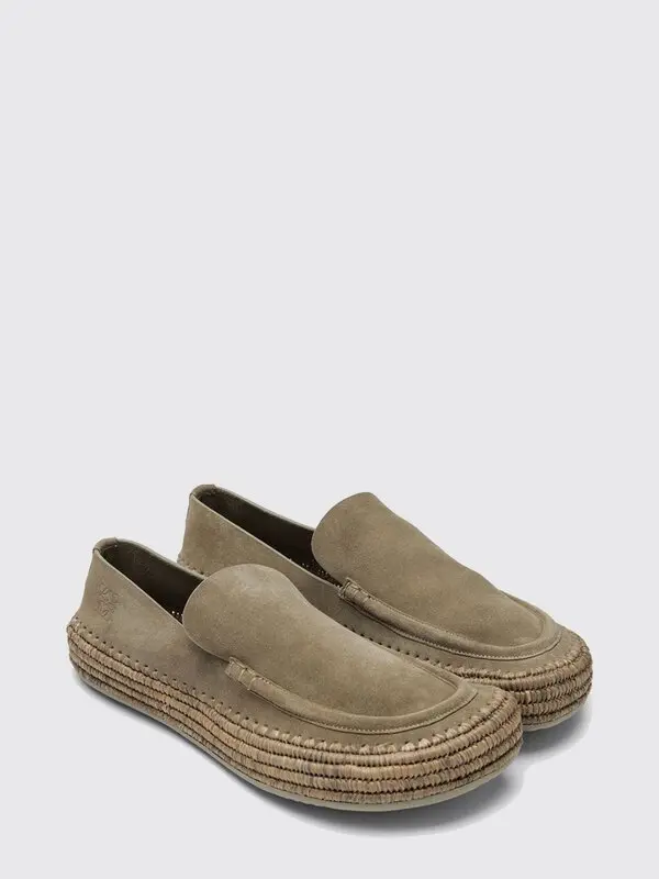 Loewe Rio Suede Calfskin Loafers With Woven Midsole - Grey
