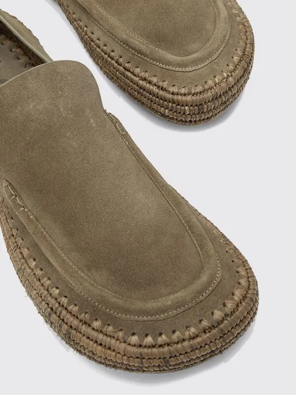 Loewe Rio Suede Calfskin Loafers With Woven Midsole - Grey