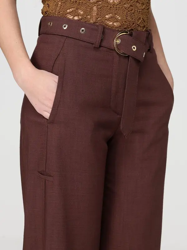 Pinko Tailored Belted Wide Leg Trousers - Brown