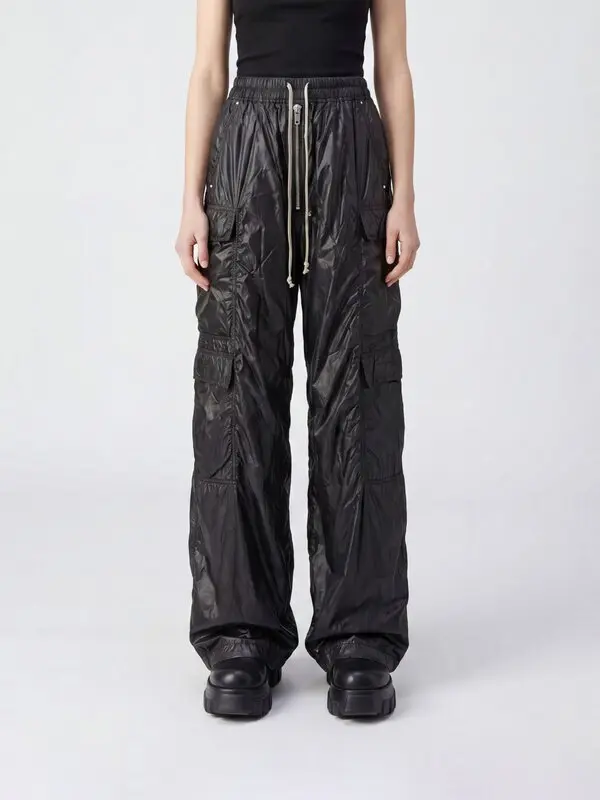 Rick Owens Crinkled Nylon Drawstring High-waisted Cargo Pants - Black