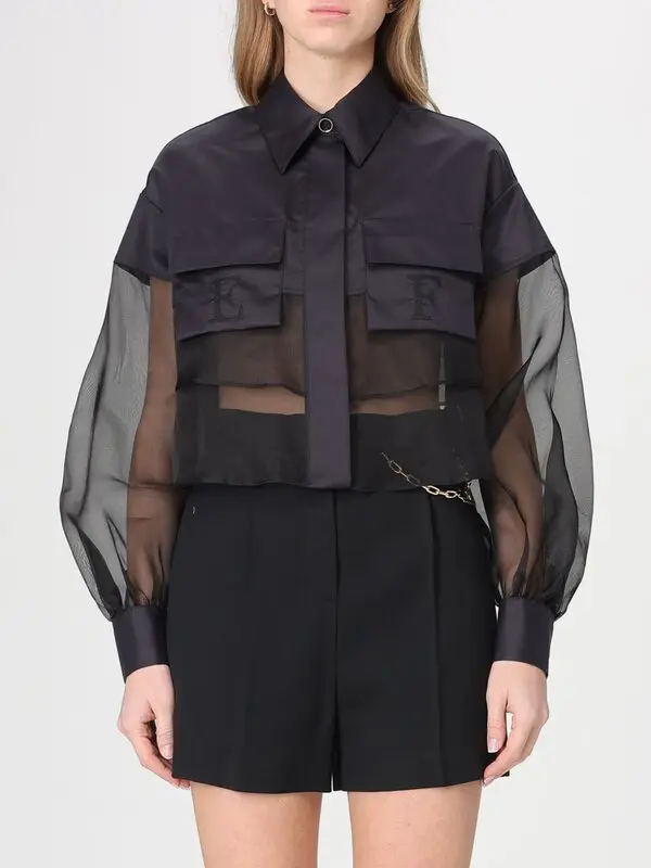 Elisabetta Franchi Organza Shirt With Embroidered Logo - Black