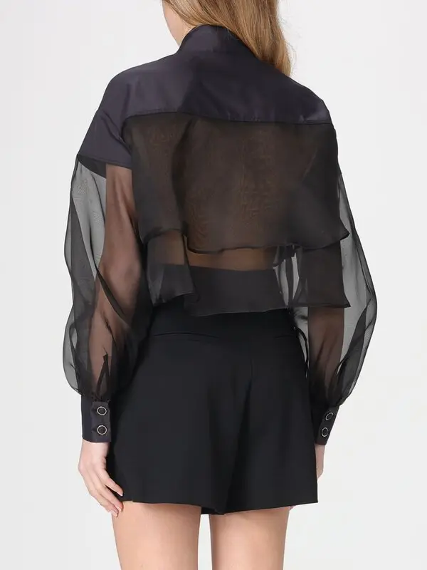 Elisabetta Franchi Organza Shirt With Embroidered Logo - Black