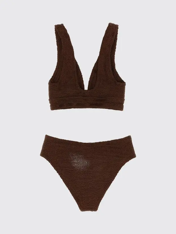 Hunza G Crinkle V-neck Bikini With Mid-rise Bottoms - Brown