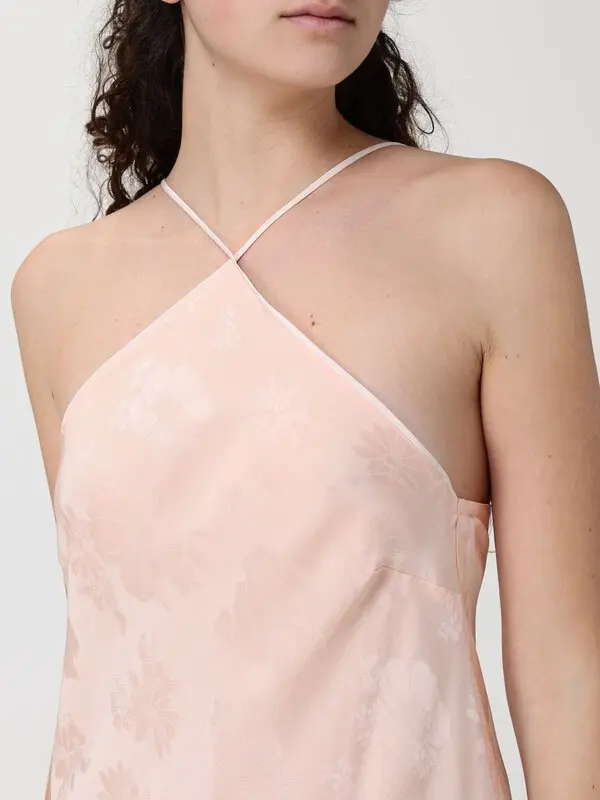 FORTE_FORTE Long Floral Print Satin Dress With Cape Effect