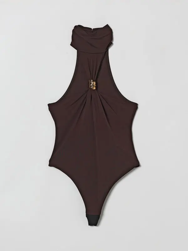 Elisabetta Franchi Cut-out Viscose Bodysuit Top - Brown