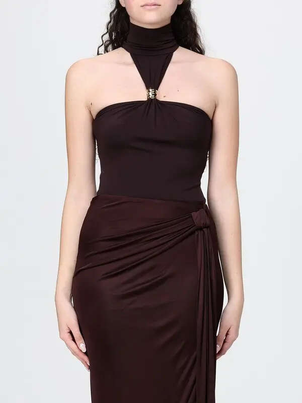 Elisabetta Franchi Cut-out Viscose Bodysuit Top - Dark
