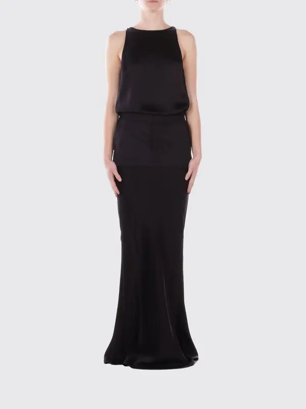 DONDUP Long Satin Gown With Off-the-shoulder Sleeves