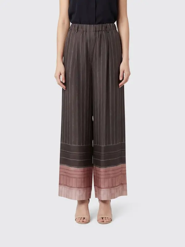 ALYSI Striped Silk Palazzo Trousers - Brown