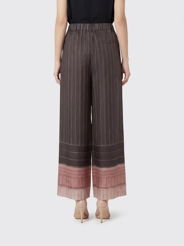 ALYSI Striped Silk Palazzo Trousers - Brown