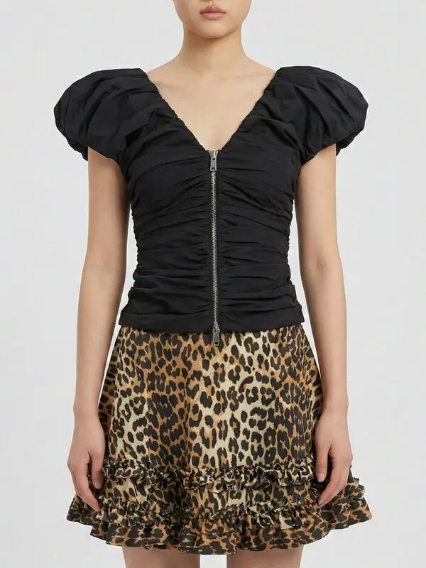 GANNI Ruched Cotton Top With Zip