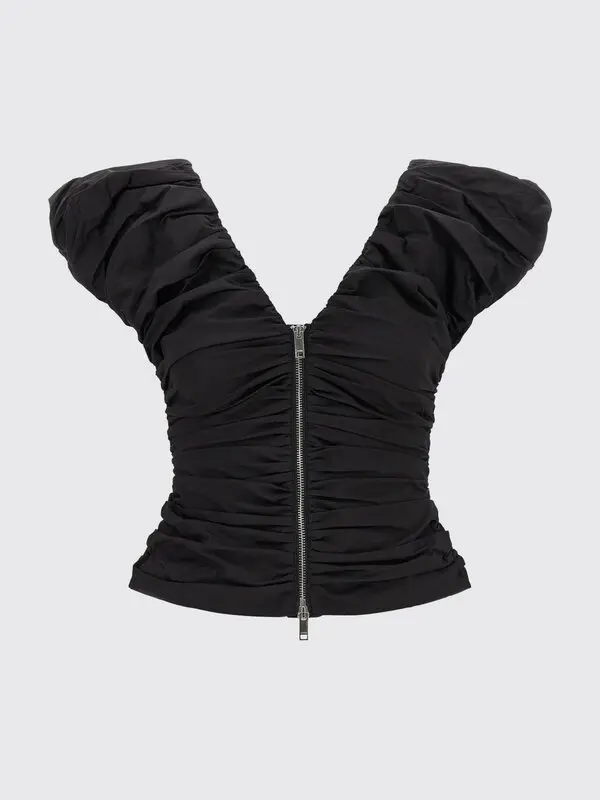 GANNI Ruched Cotton Top With Zip