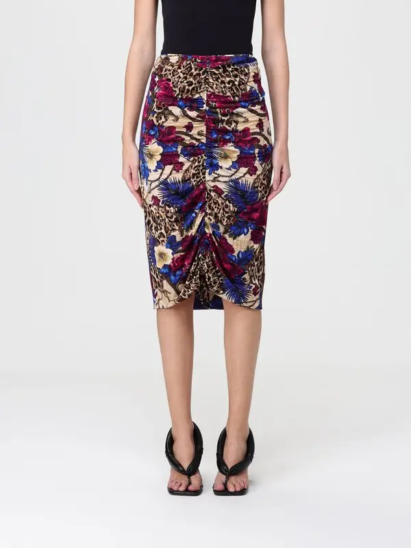 Just Cavalli Ruched Floral & Leopard Print Midi Skirt