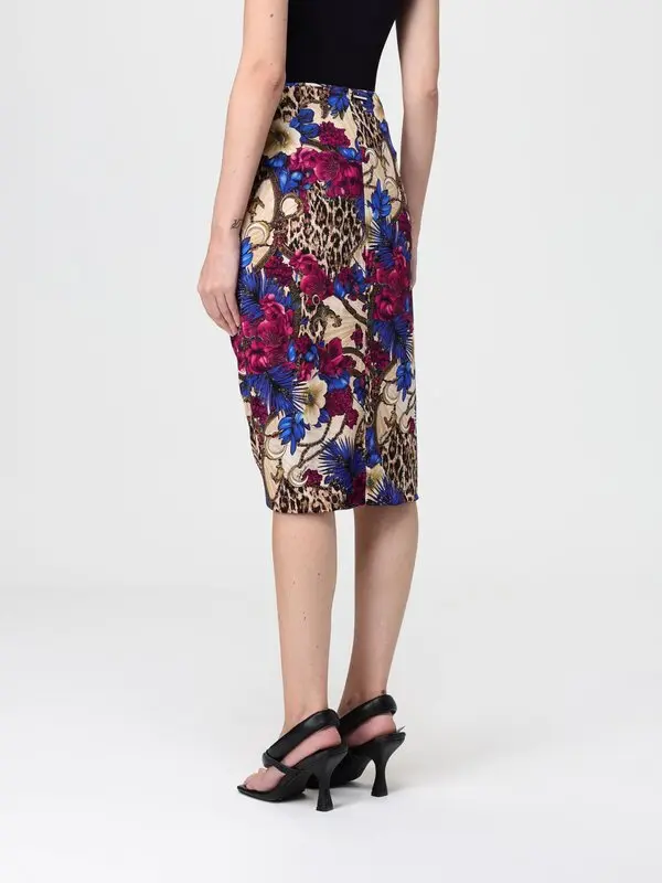 Just Cavalli Ruched Floral & Leopard Print Midi Skirt