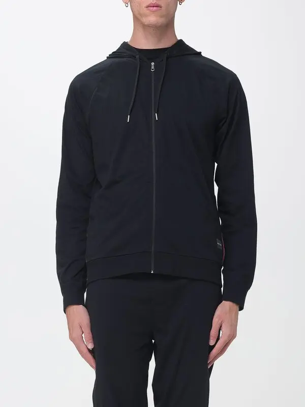Paul Smith Zip-up Hoodie With Signature Stripe Detail - Black