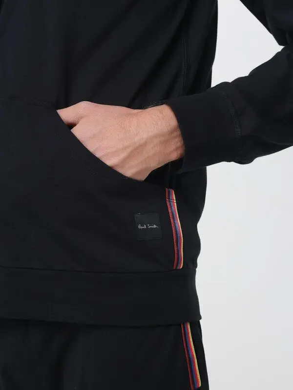 Paul Smith Zip-up Hoodie With Signature Stripe Detail - Black