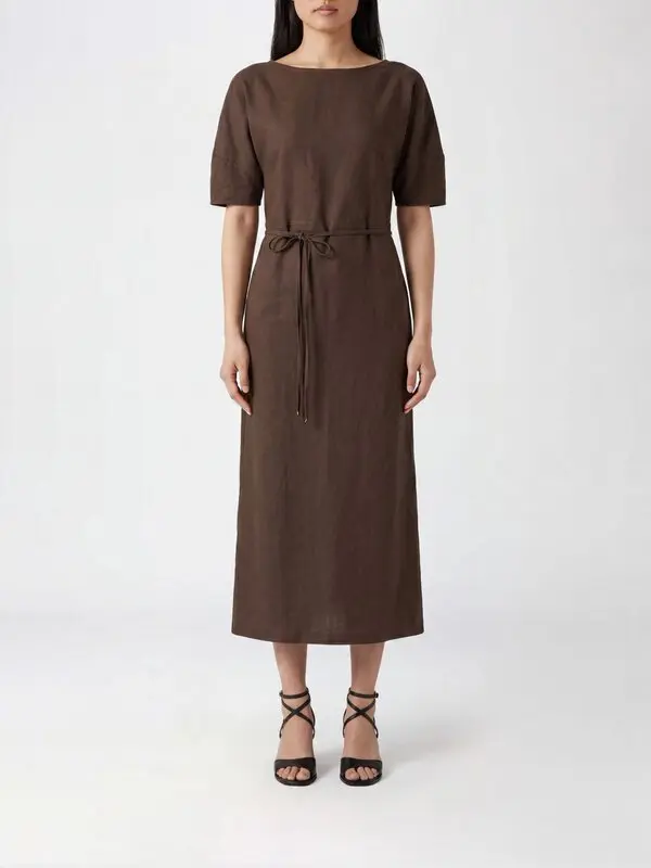 LEMAIRE Cotton Linen Midi Dress - Brown