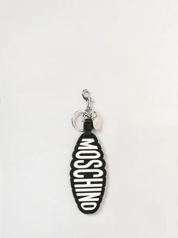Moschino Brass And Rubber Keychain With Logo - Black