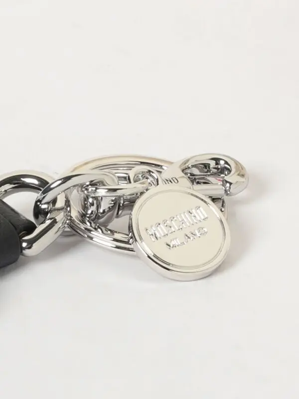 Moschino Brass And Rubber Keychain With Logo - Black