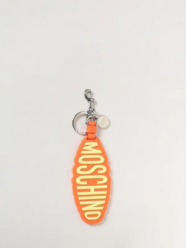 Moschino Brass And Rubber Keychain With Logo - Orange