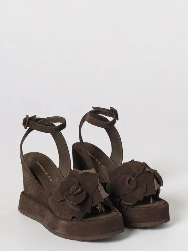 PALOMA BARCELO Suede Wedge Sandal With Applied Flowers