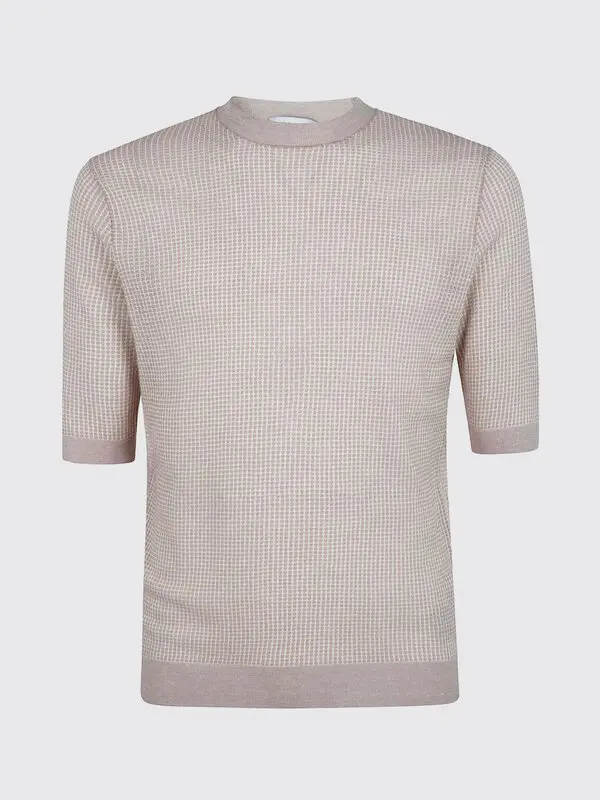BALLANTYNE Cotton And Linen Blend Crew Neck Short Sleeve Jumper - Beige