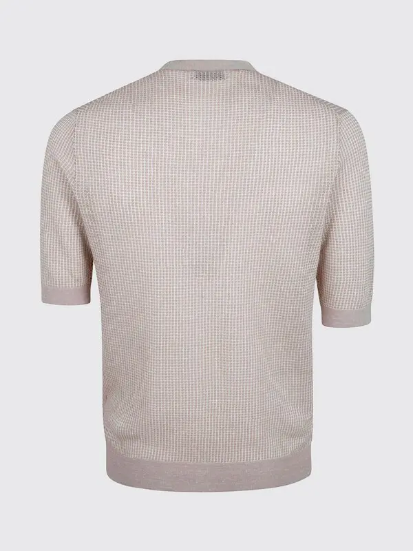 BALLANTYNE Cotton And Linen Blend Crew Neck Short Sleeve Jumper - Beige