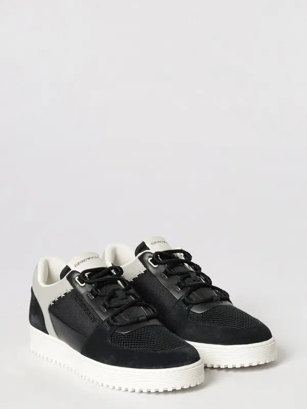 Emporio Armani Mesh And Suede Low Top Sneakers - Blue