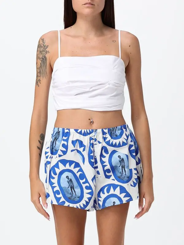 Staud Cropped Cotton Top With Thin Straps And Straight Neckline