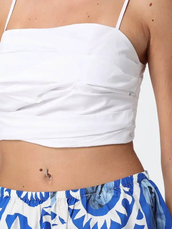 Staud Cropped Cotton Top With Thin Straps And Straight Neckline