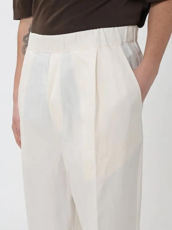 LANEUS Wide-leg Trousers In Linen Blend - Cream