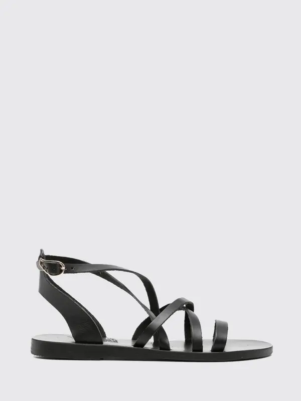 ANCIENT GREEK SANDALS Laminated Leather Flat Sandals With Ankle Strap - Black