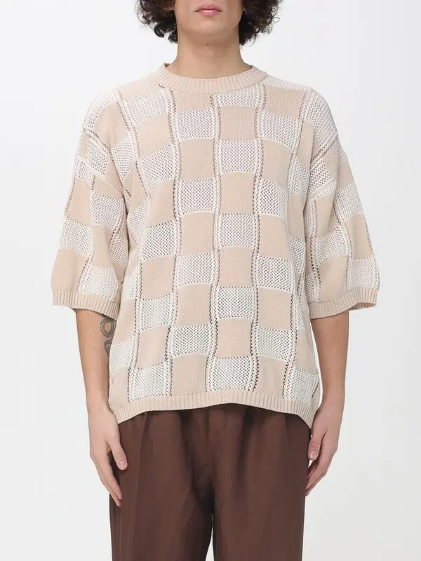 LANEUS Crew Neck Sweater With Check Pattern