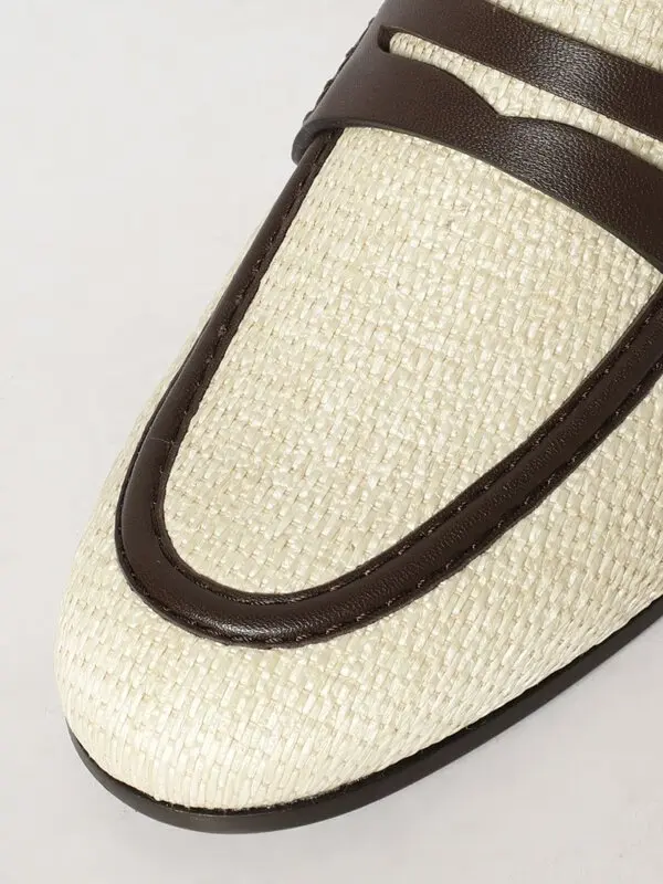 Brunello Cucinelli Bi-raffia And Leather Flat Mules With Penny Bar