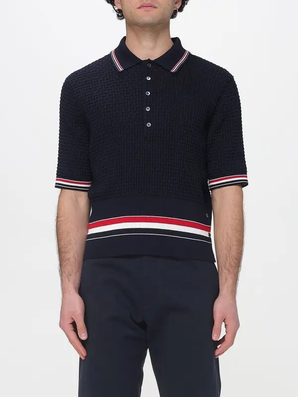 Thom Browne Cotton Knit Polo Shirt - Navy