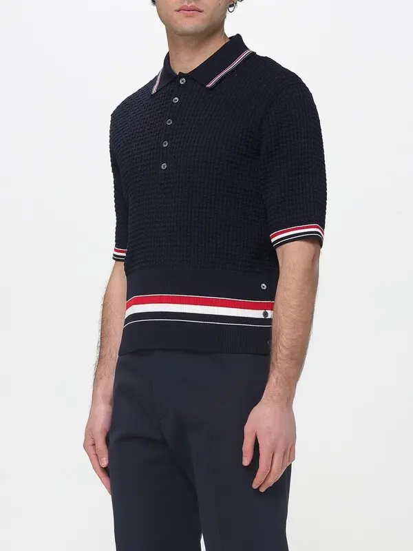 Thom Browne Cotton Knit Polo Shirt - Navy
