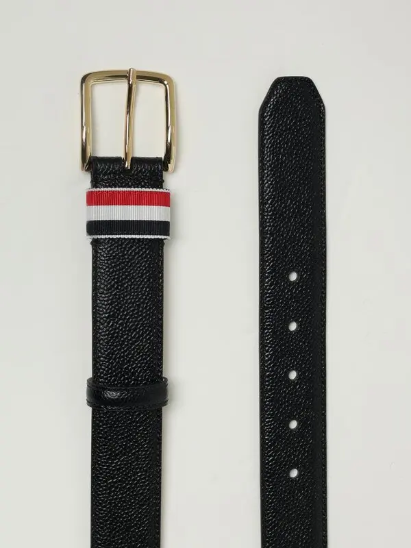 Thom Browne Leather Belt With Signature Striped Detail