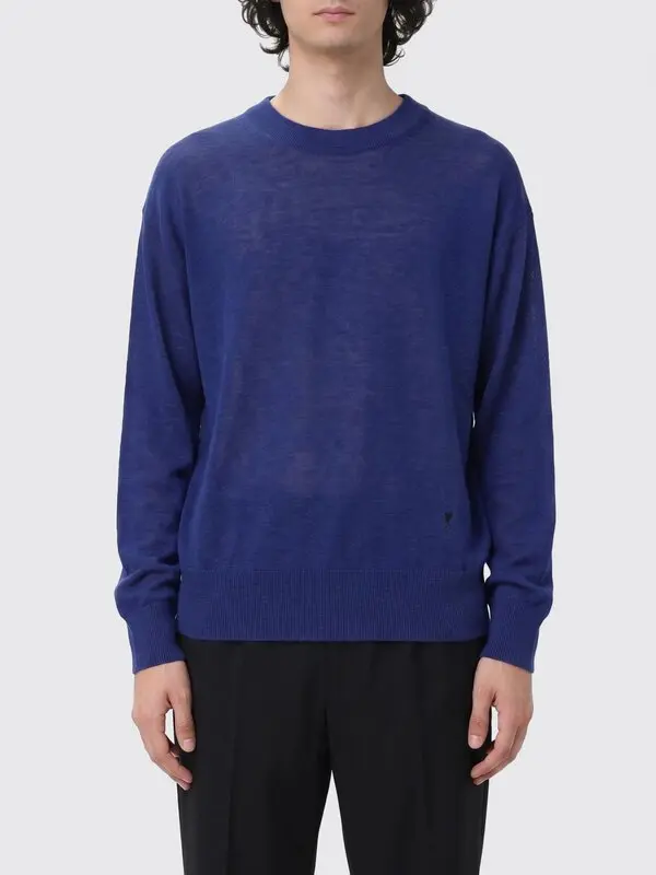 AMI Paris Wool And Silk Crew Neck Sweater - Ink