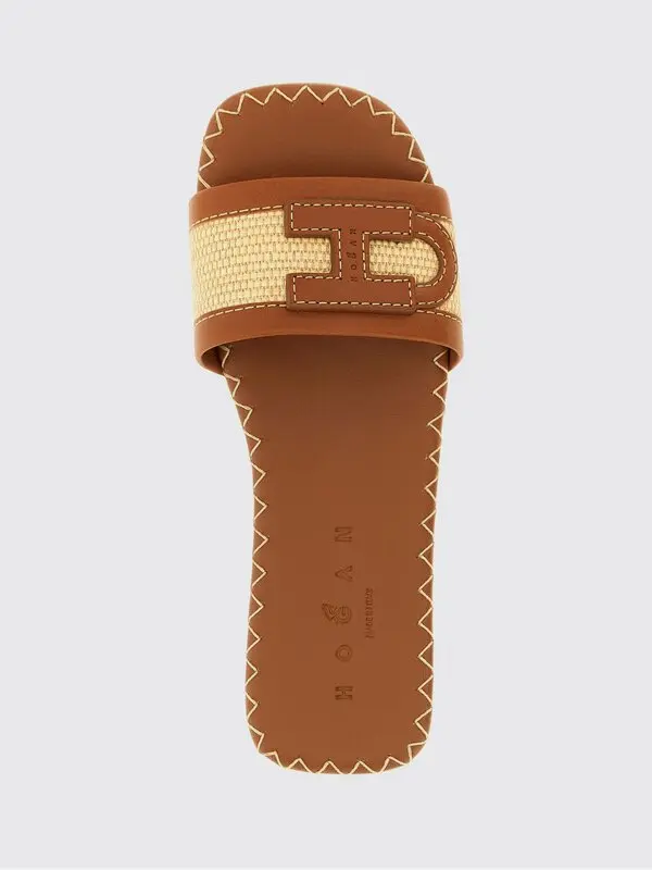 Hogan H685 Raffia And Leather Slippers