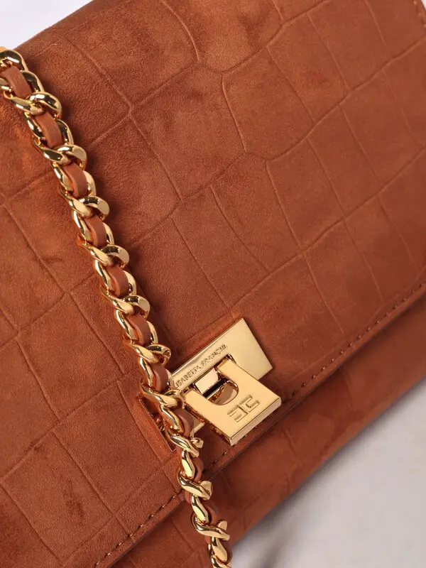 Elisabetta Franchi Suede Crocodile Print Bag - Leather