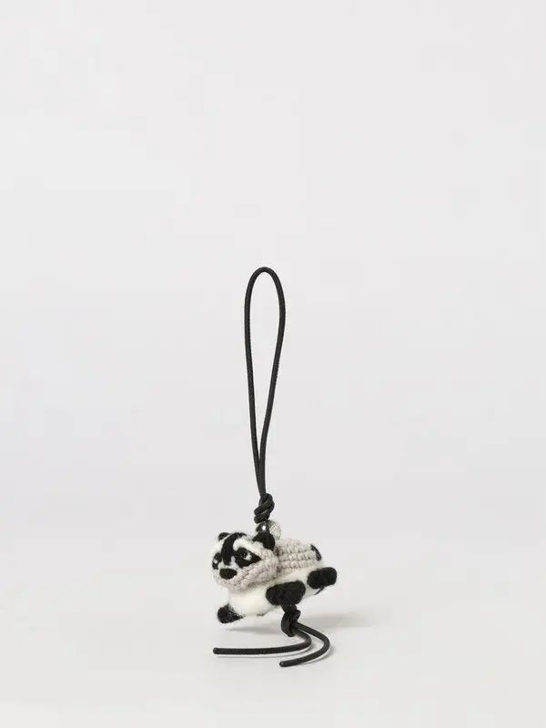 Loewe Raccoon Animal-shaped Keychain In Crochet Wool And Calfskin - Grey