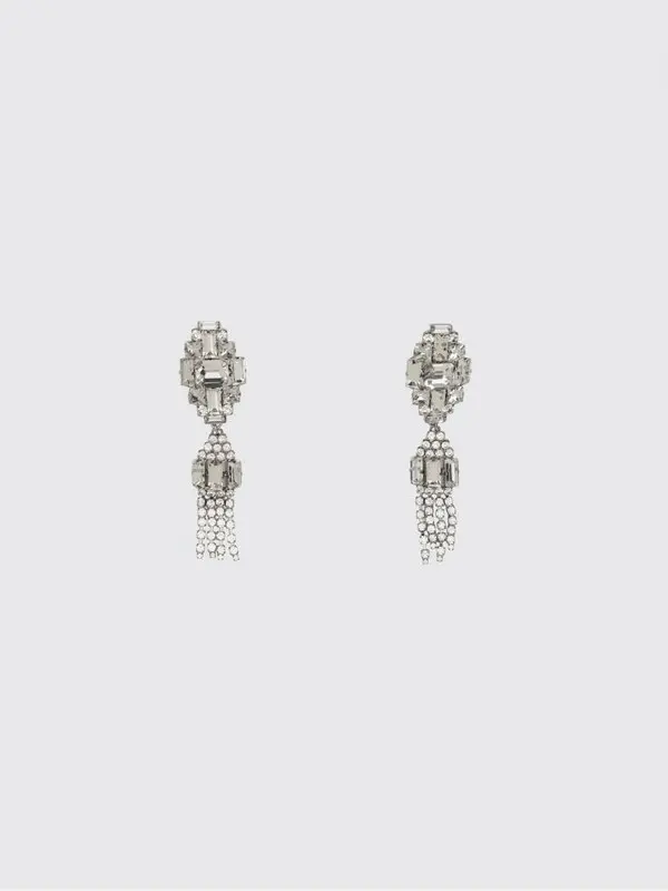 Alessandra Rich Brass Dangle Earrings With Rhinestones - Silver