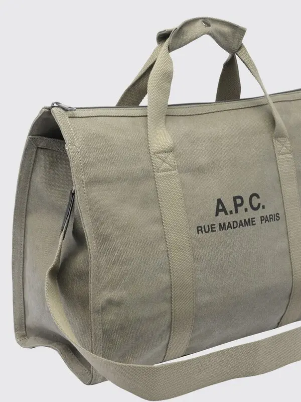 A.p.c. Large Cotton Travel Bag With Printed Logo - Green