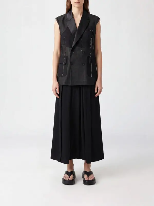Sacai Long Double-breasted Patchwork Wool And Silk Tailored Vest