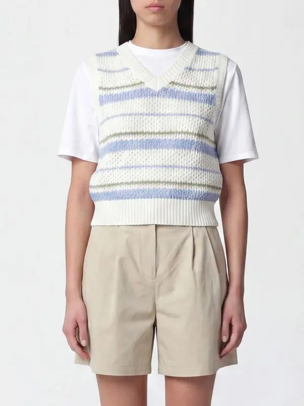 DUNST Striped Cotton Knit V-neck Vest - Blue