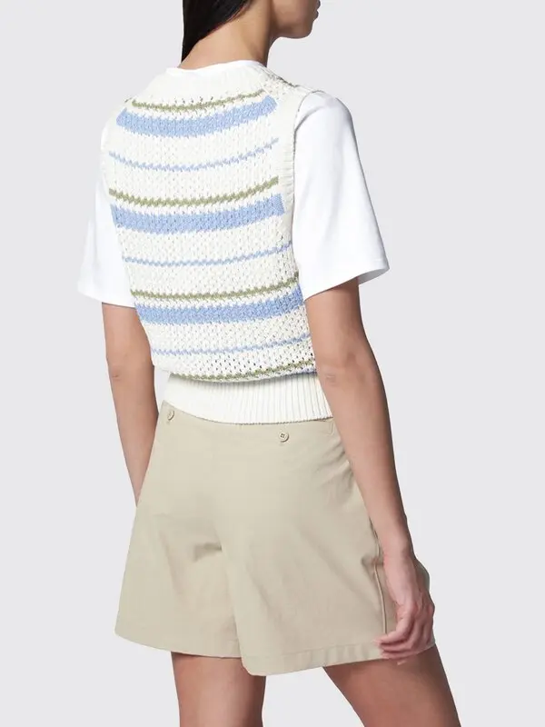 DUNST Striped Cotton Knit V-neck Vest - Blue