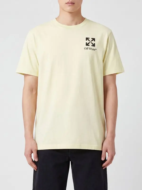 Off-White Cotton T-shirt With Arrow Logo - Yellow