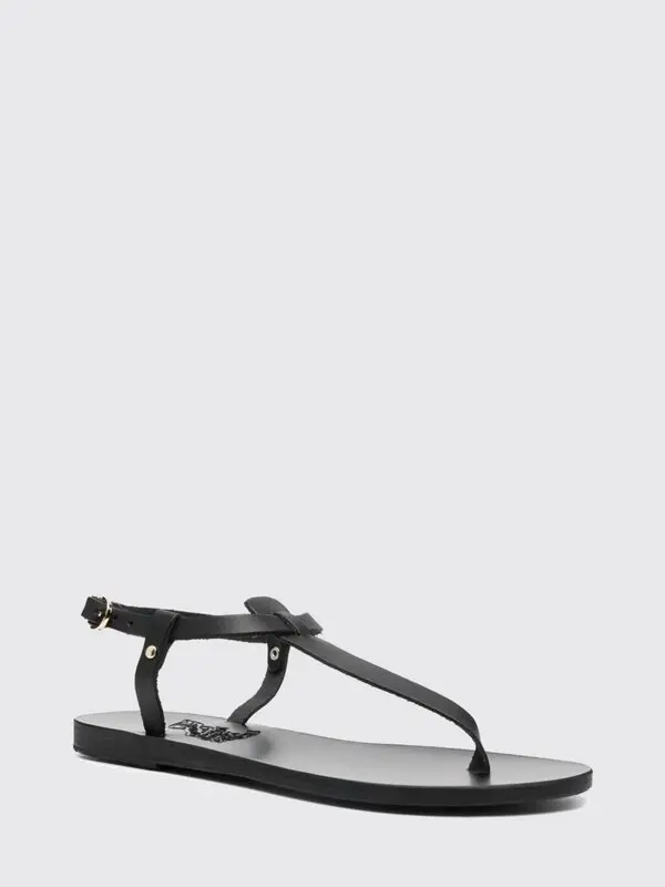 ANCIENT GREEK SANDALS Lito Leather Thong Sandals With Low Heel - Black